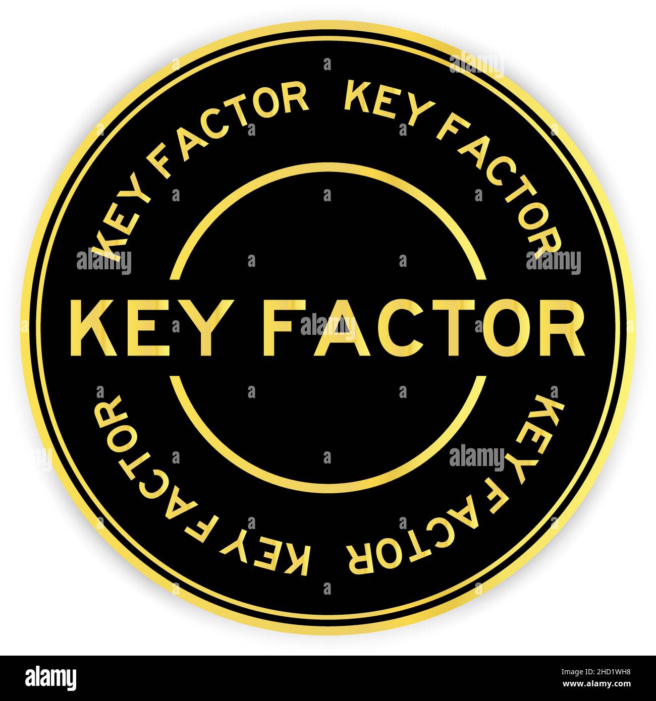 Black and gold color round label sticker with word key factor on white ...