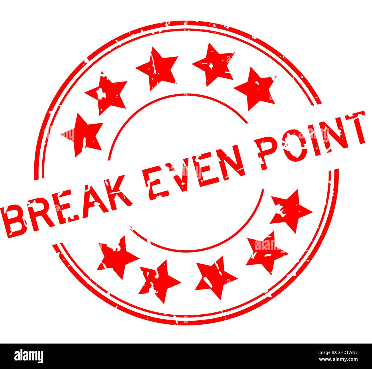Grunge red break even point word with star icon round rubber seal stamp ...