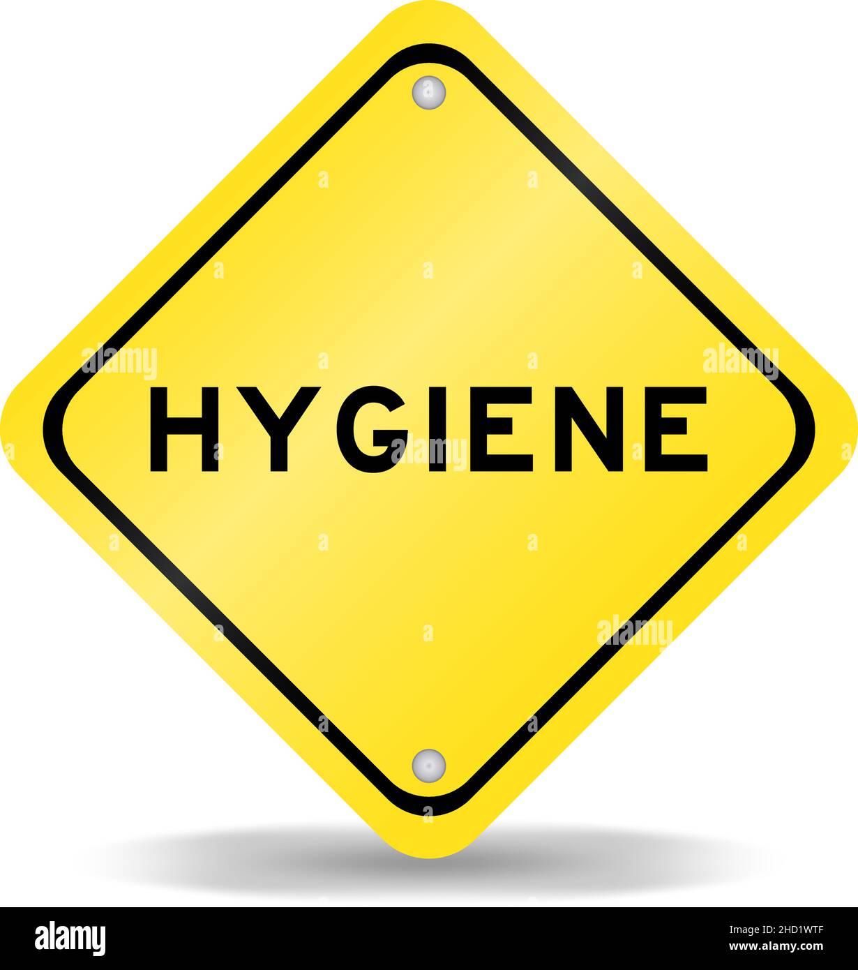 Yellow color transportation sign with word hygiene on white background ...