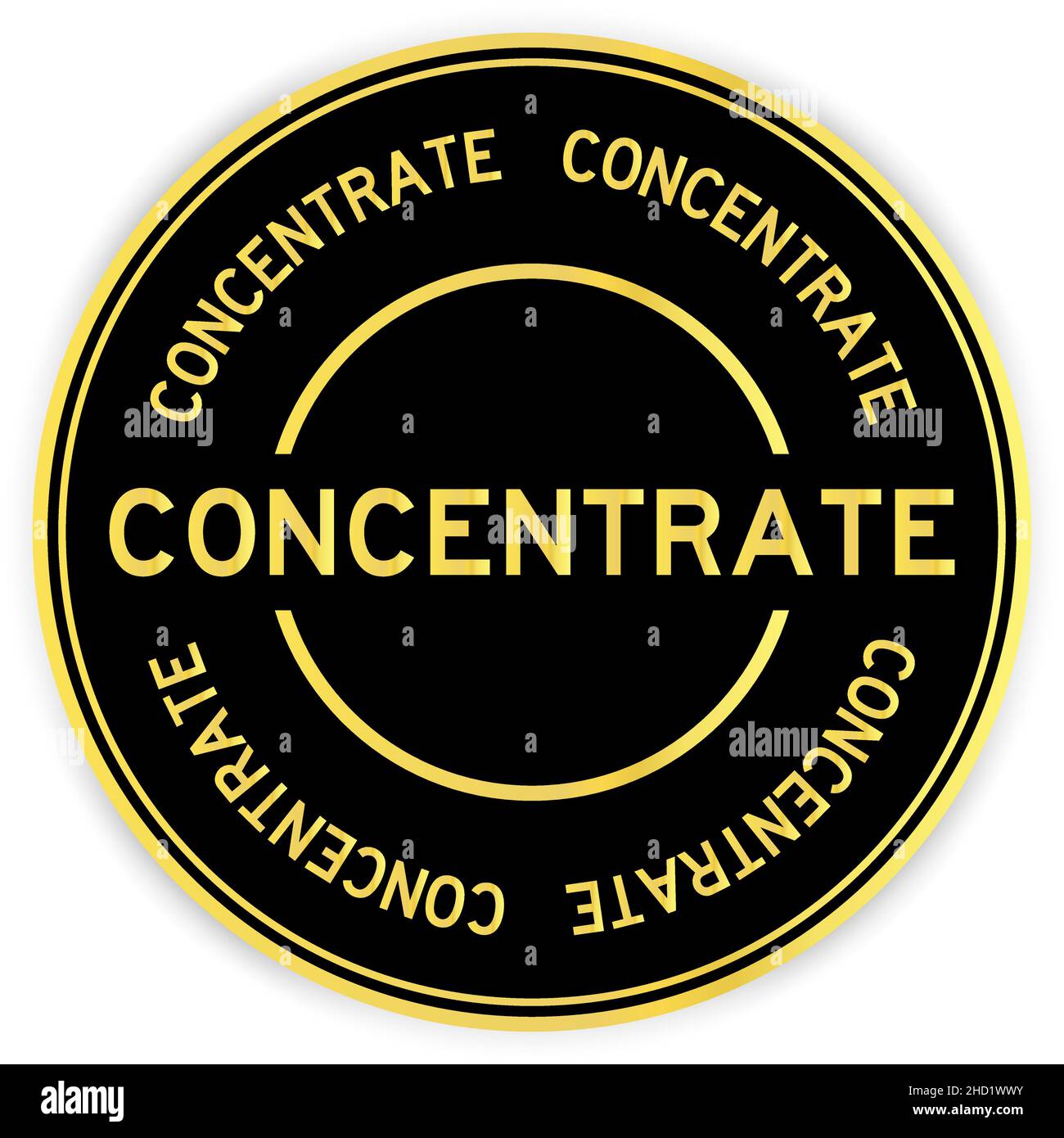 Black and gold color round label sticker with word concentrate on white ...