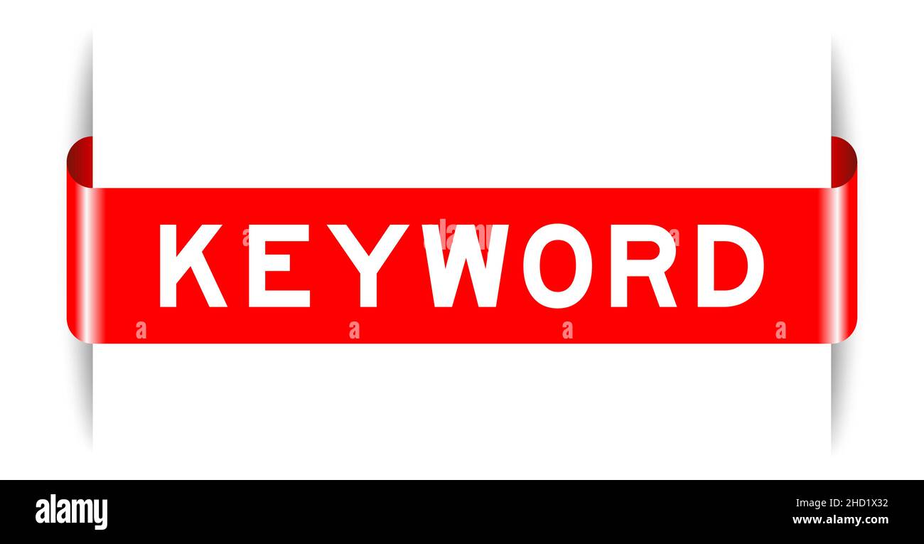 Red color inserted label banner with word keyword on white background ...