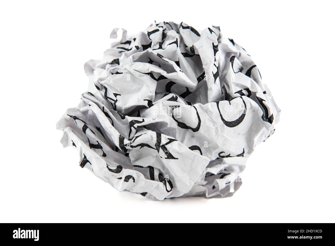 Paper ball or ball. Isolated crumpled sheet of writing paper, spoiled ...