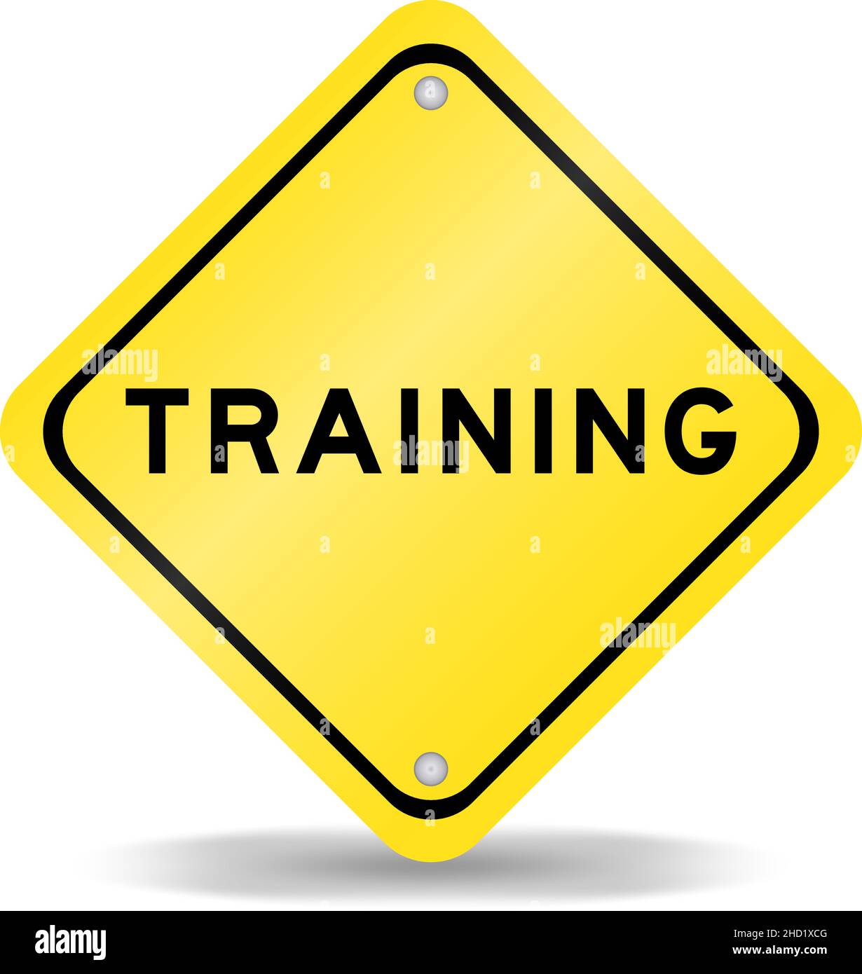 Yellow color transportation sign with word training on white background ...