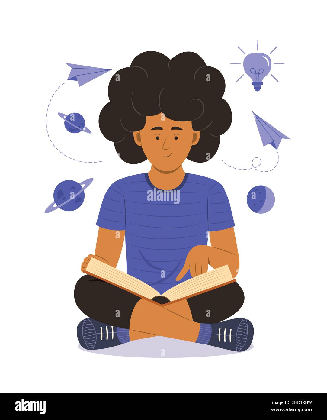 Boy Reading a Book and Imagine Stock Vector Image & Art - Alamy