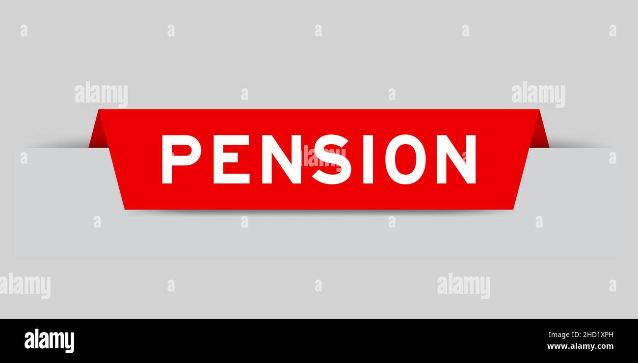 Red color inserted label with word pension on gray background Stock ...