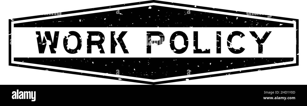 Grunge black work policy word hexagon rubber seal stamp on white ...