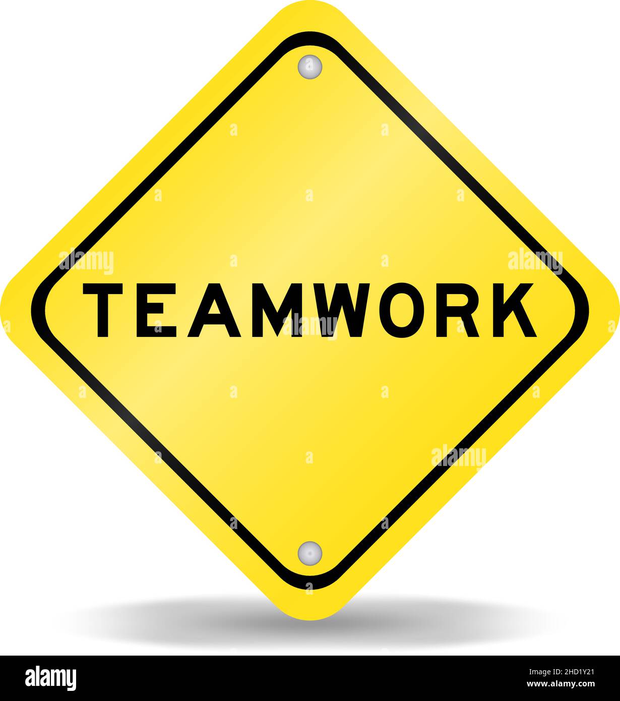 Yellow color transportation sign with word teamwork on white background ...