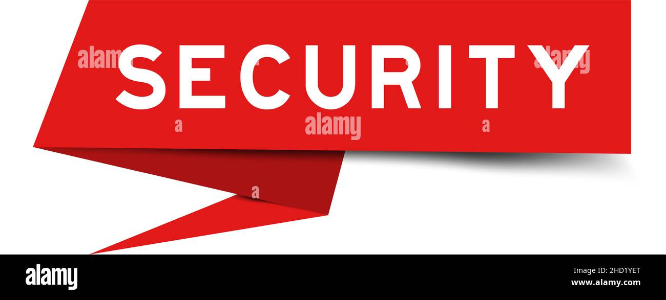 Red color paper speech banner with word security on white background ...