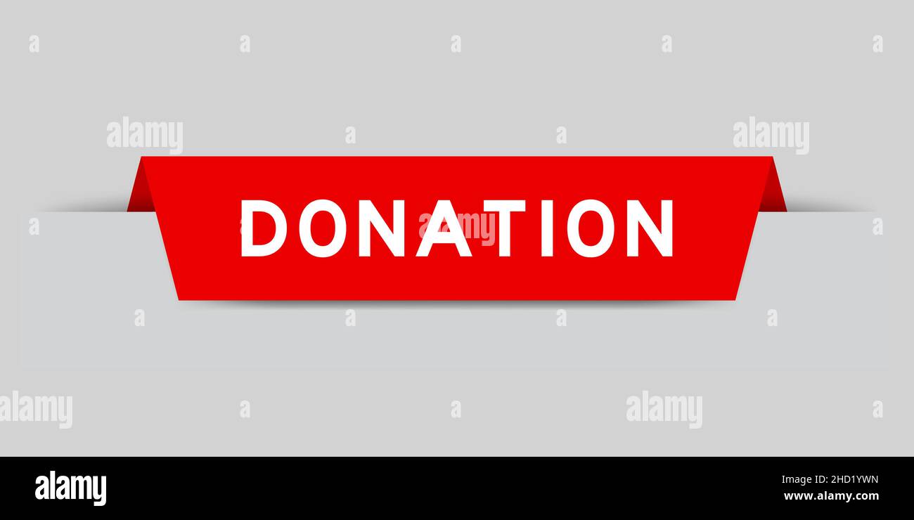 Red color inserted label with word donation on gray background Stock ...
