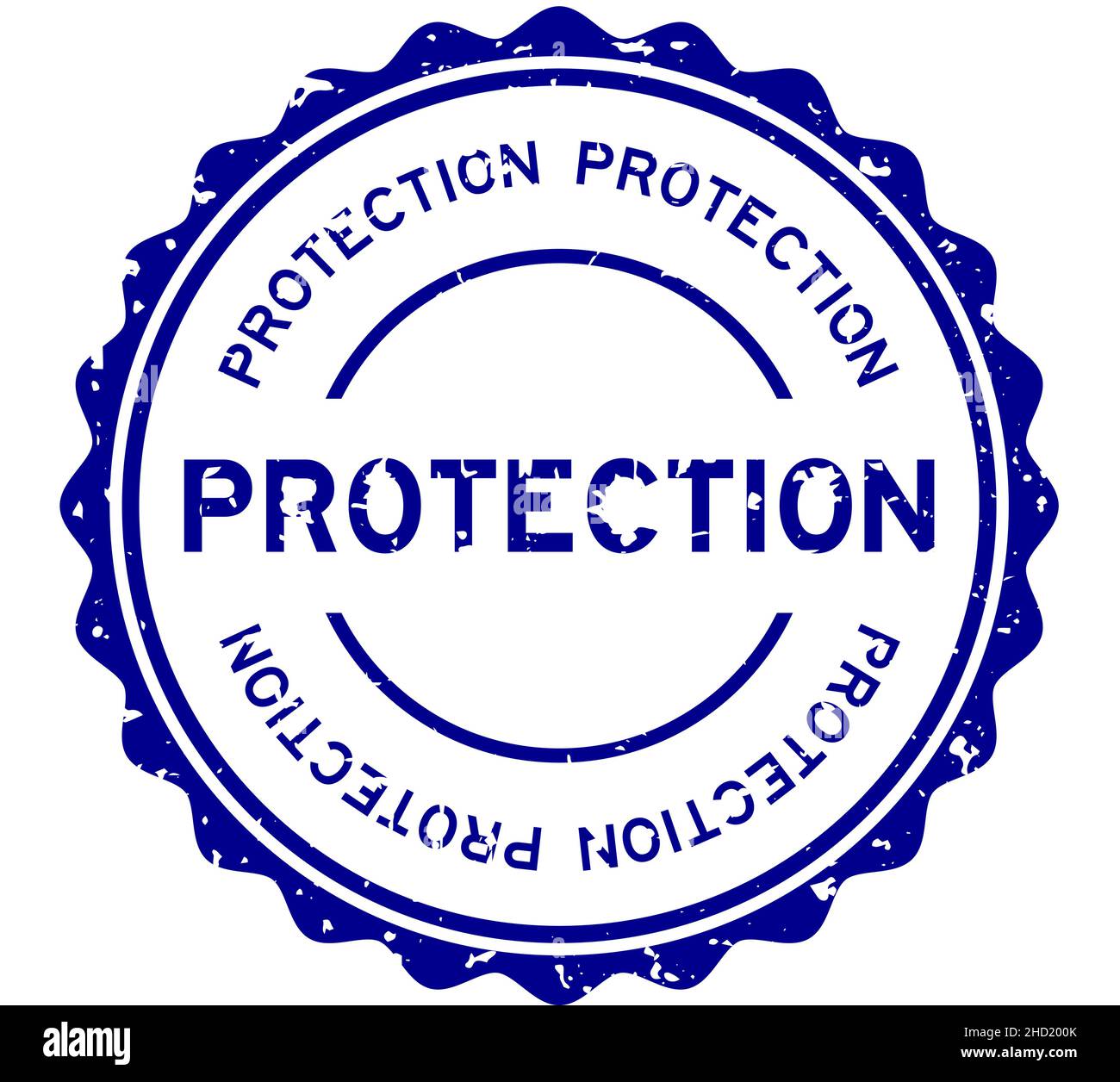 Grunge blue protection word round rubber seal stamp on white background ...