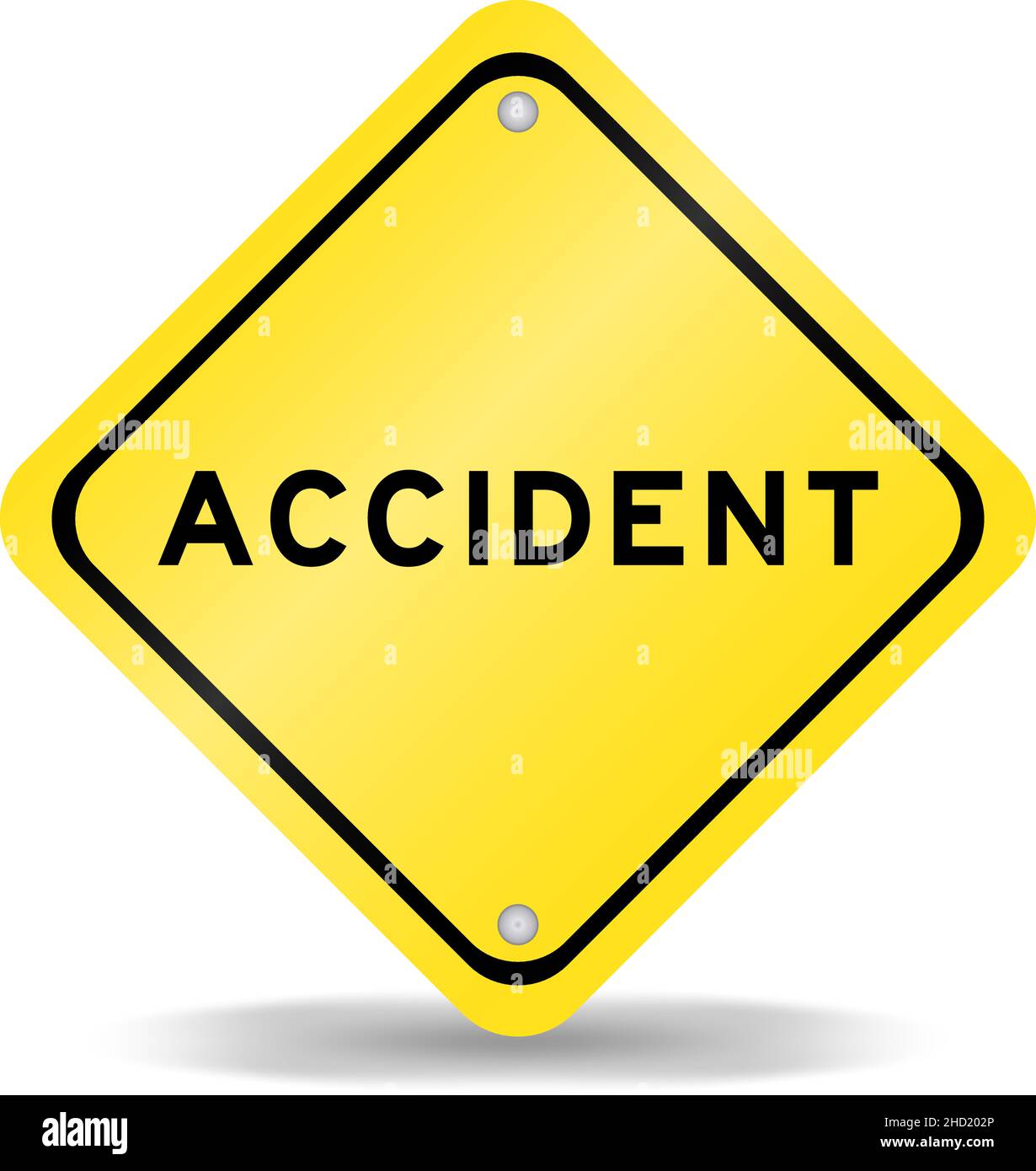 Yellow color transportation sign with word accident on white background ...