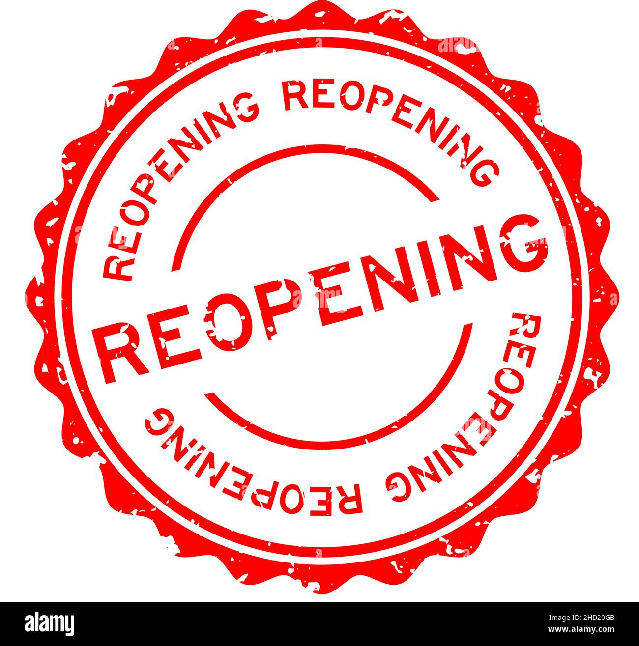 Grunge red reopening word round rubber seal stamp on white background ...