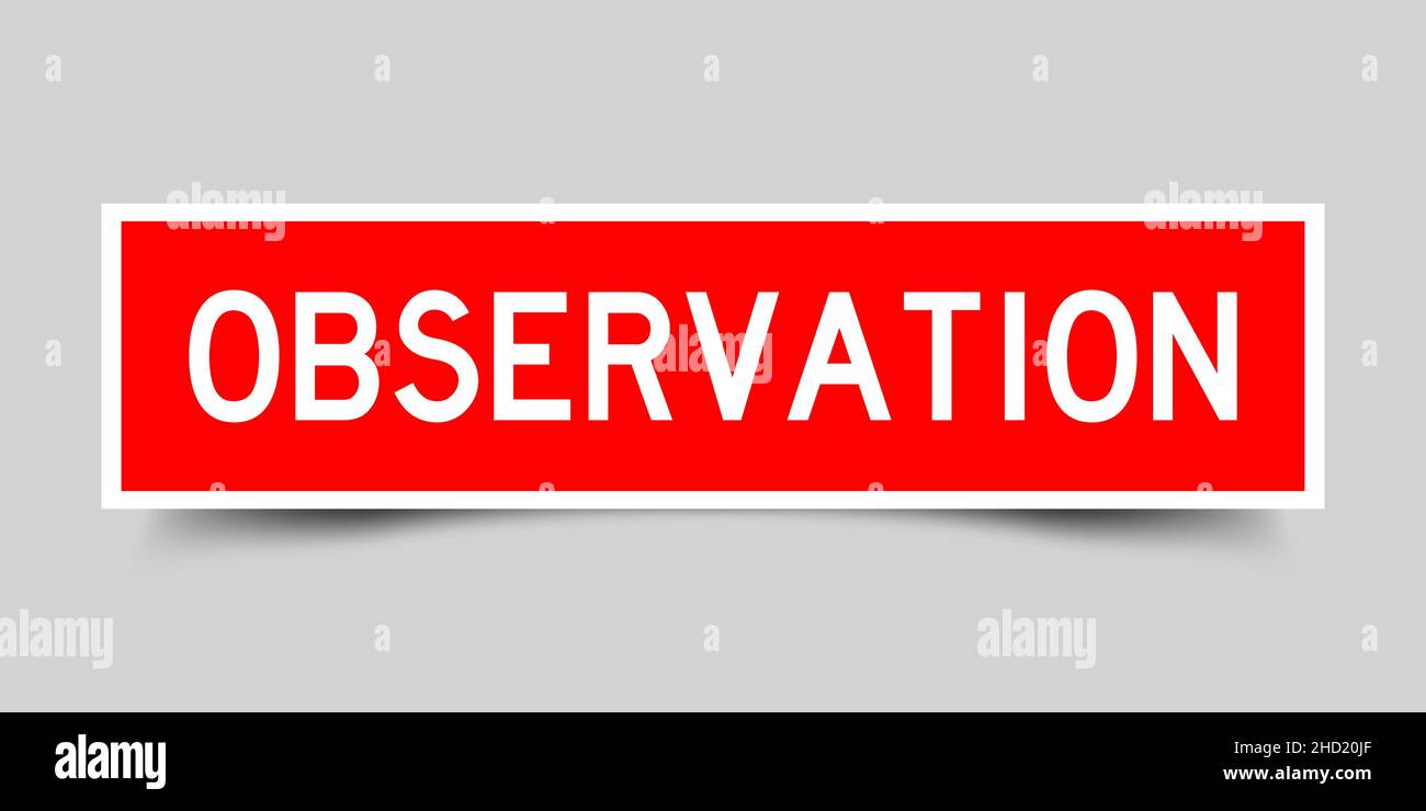 Square label banner with word observation in red color on gray ...