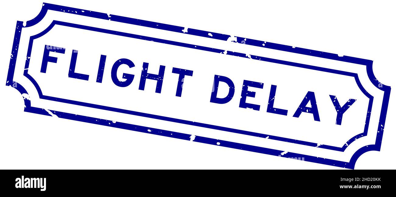 Grunge blue flight delay word rubber seal stamp on white background ...