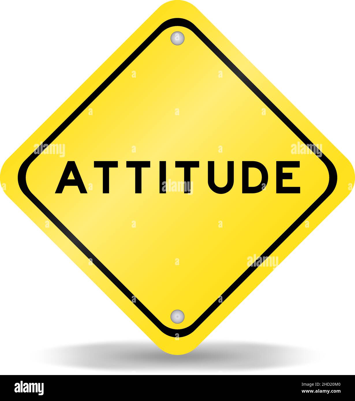 Yellow color transportation sign with word attitude on white background ...