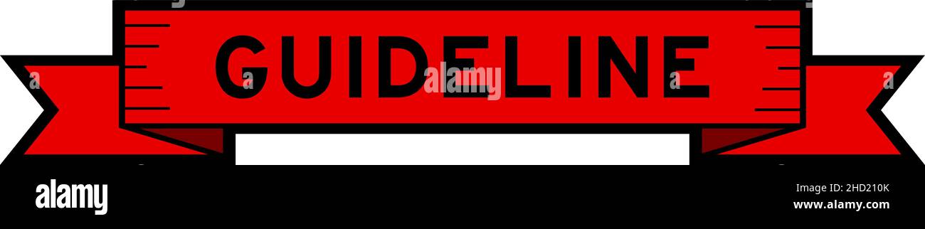 Ribbon label banner with word guideline in red color on white ...