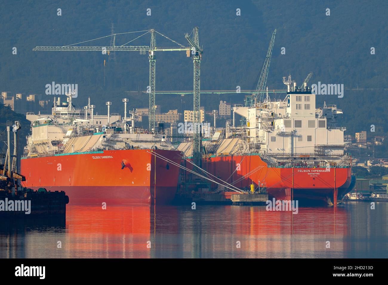 June 24, 2020-Geoje, South Korea-A View of shipbuilding yard scene at ...