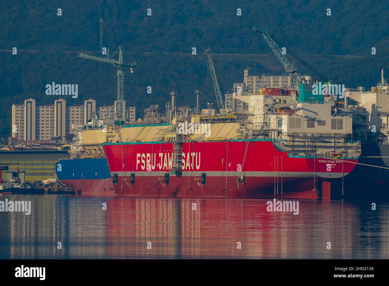June 24, 2020-Geoje, South Korea-A View of shipbuilding yard scene at ...