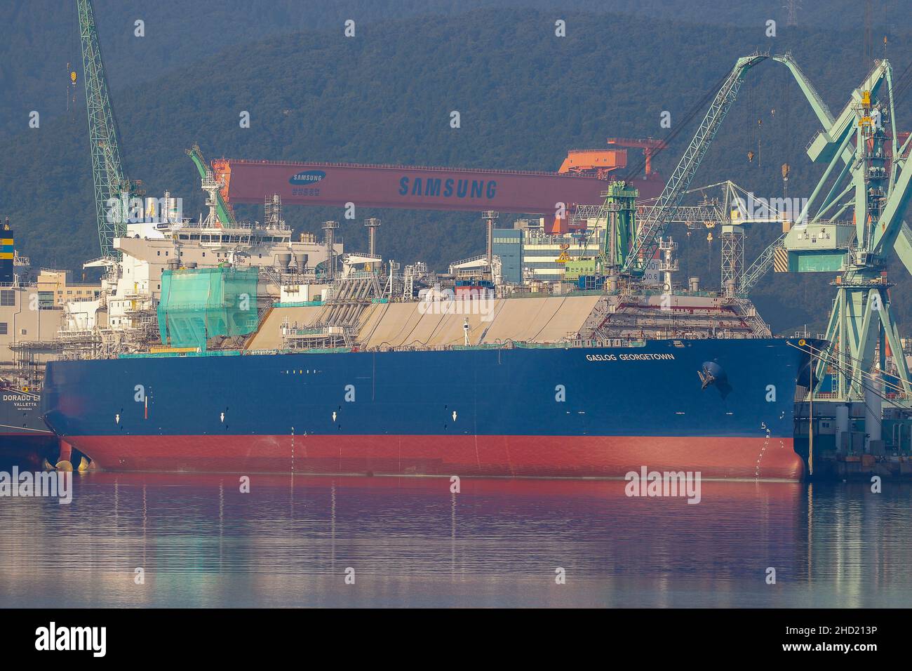 June 24, 2020-Geoje, South Korea-A View of shipbuilding yard scene at ...