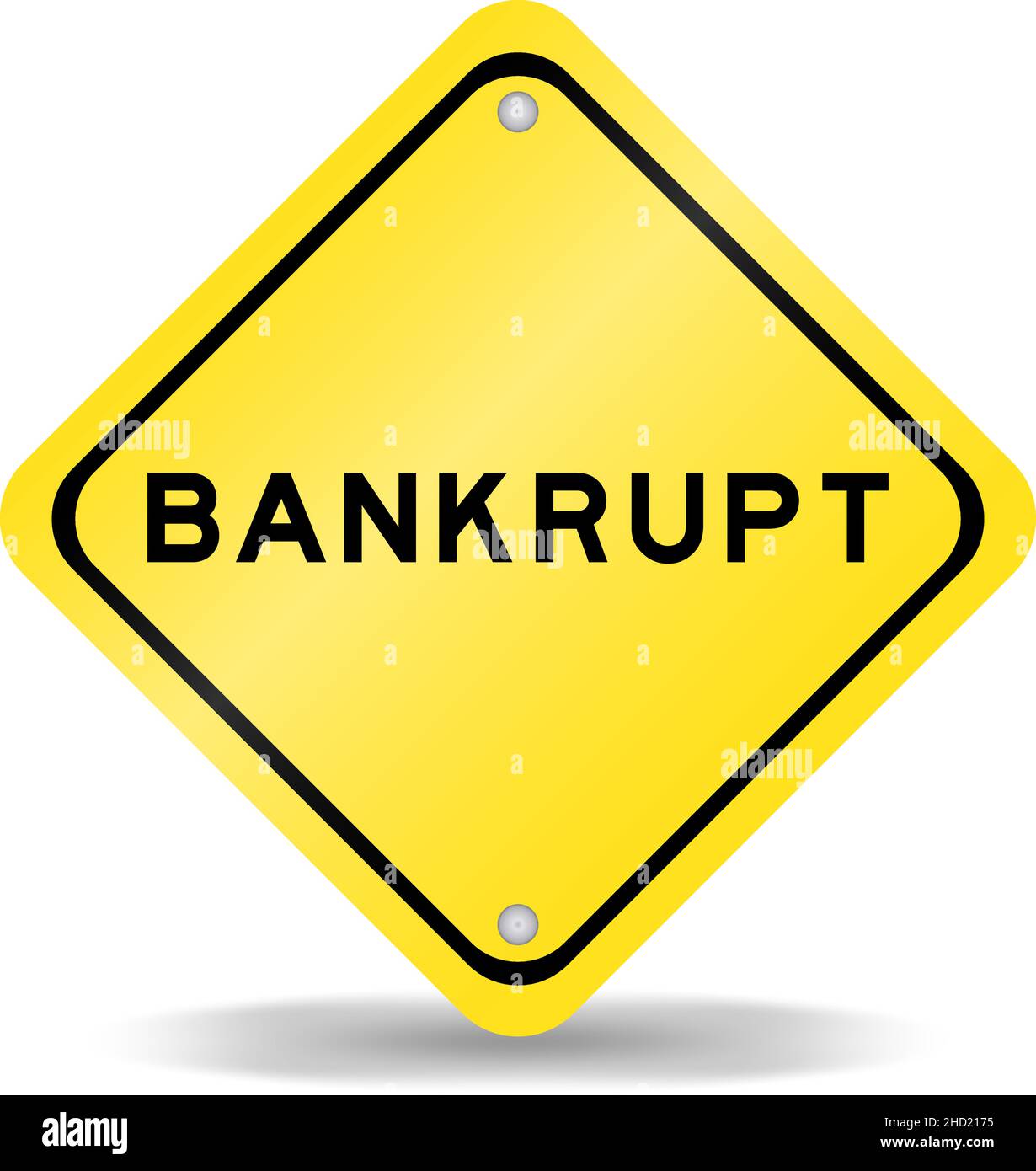Yellow color transportation sign with word bankrupt on white background ...
