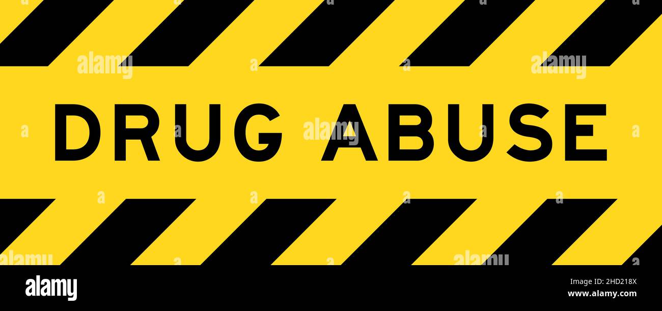 Yellow and black color with line striped label banner with word drug ...