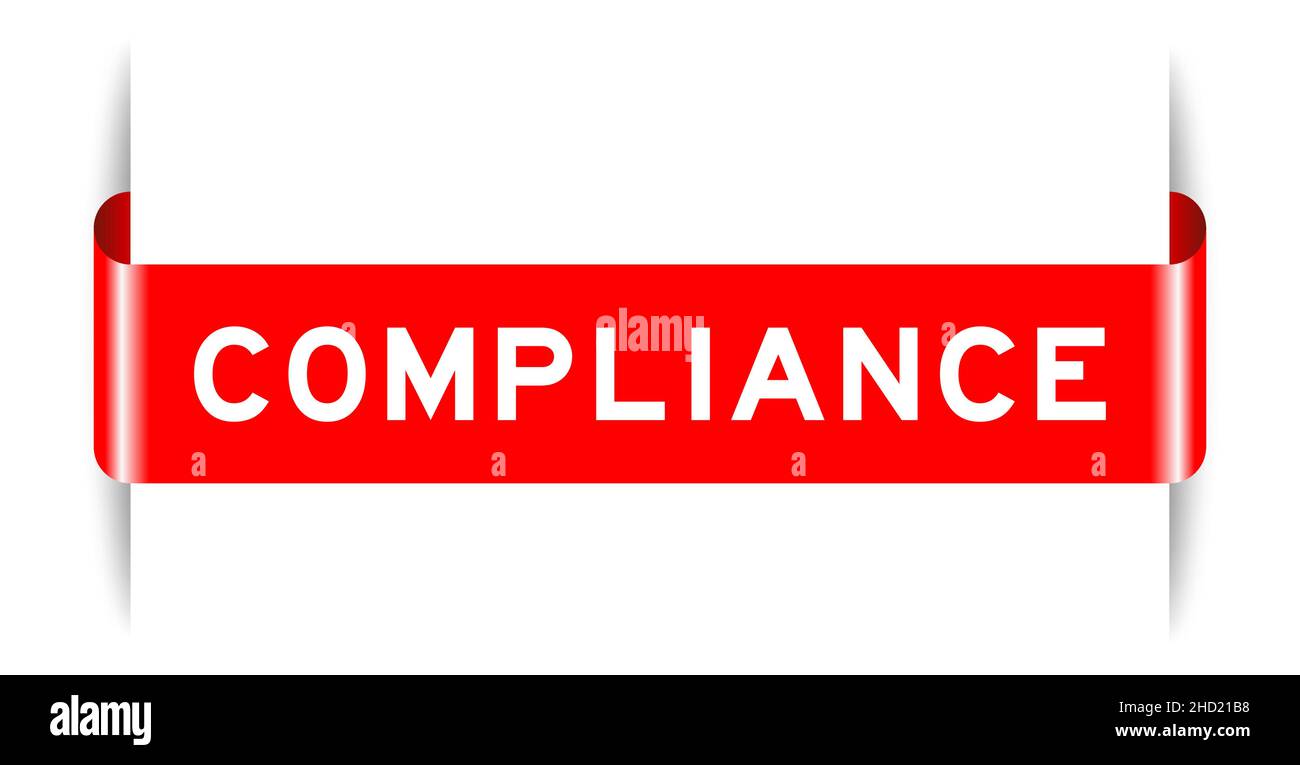 Red color inserted label banner with word compliance on white ...