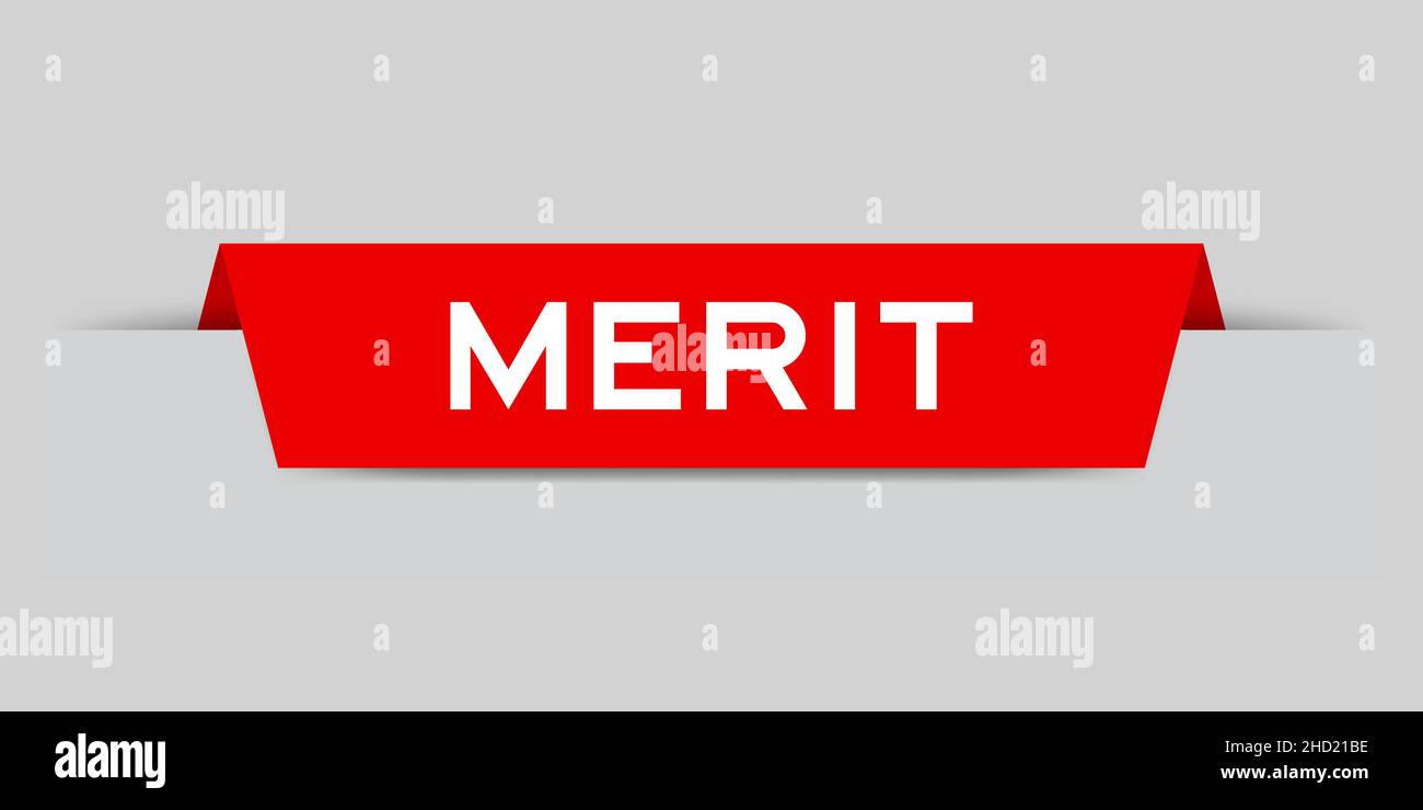 Red color inserted label with word merit on gray background Stock ...