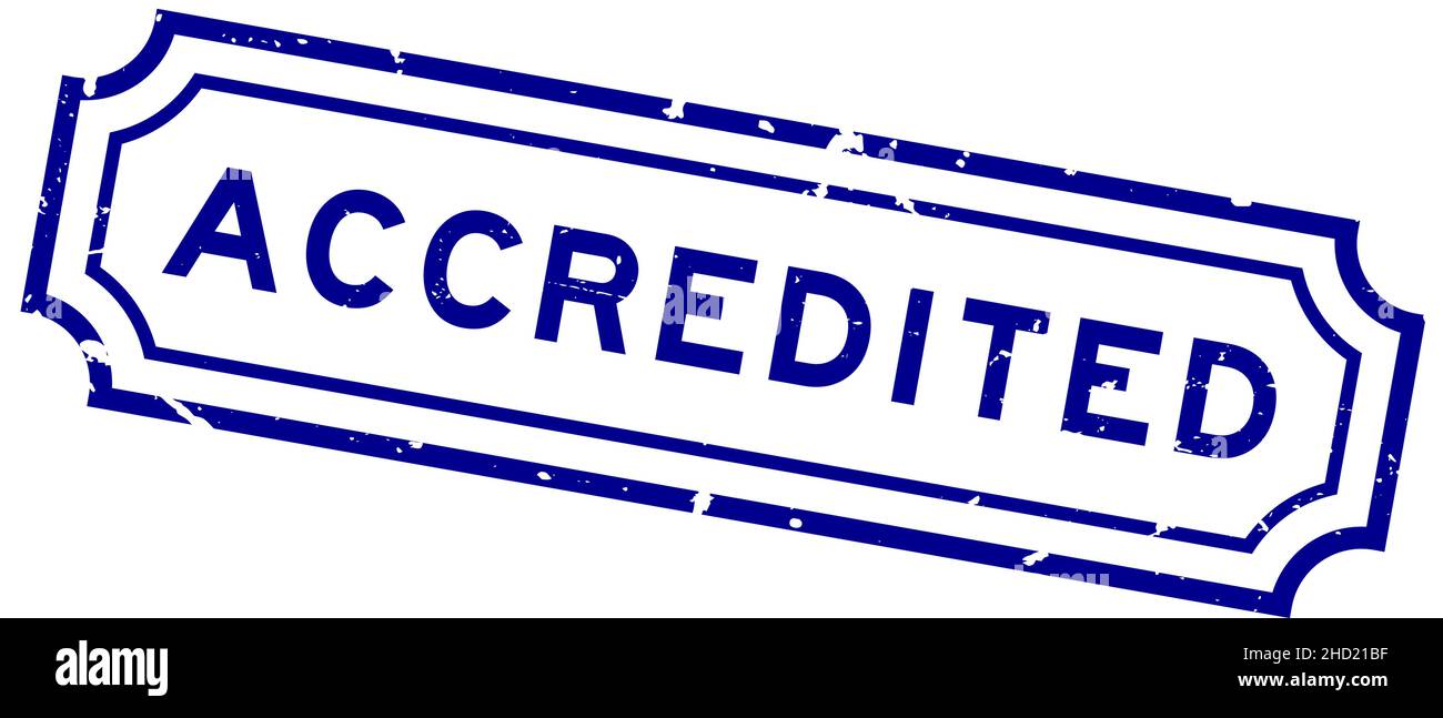 Grunge blue accredited word rubber seal stamp on white background Stock ...