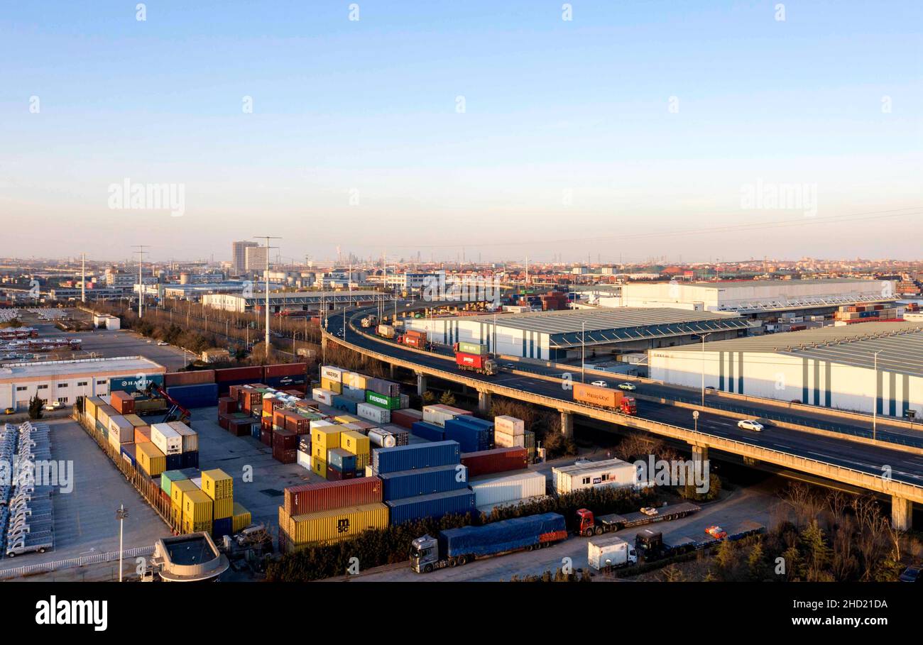 QINGDAO, CHINA - JANUARY 2, 2022 - A container yard in Qingdao Area of ...