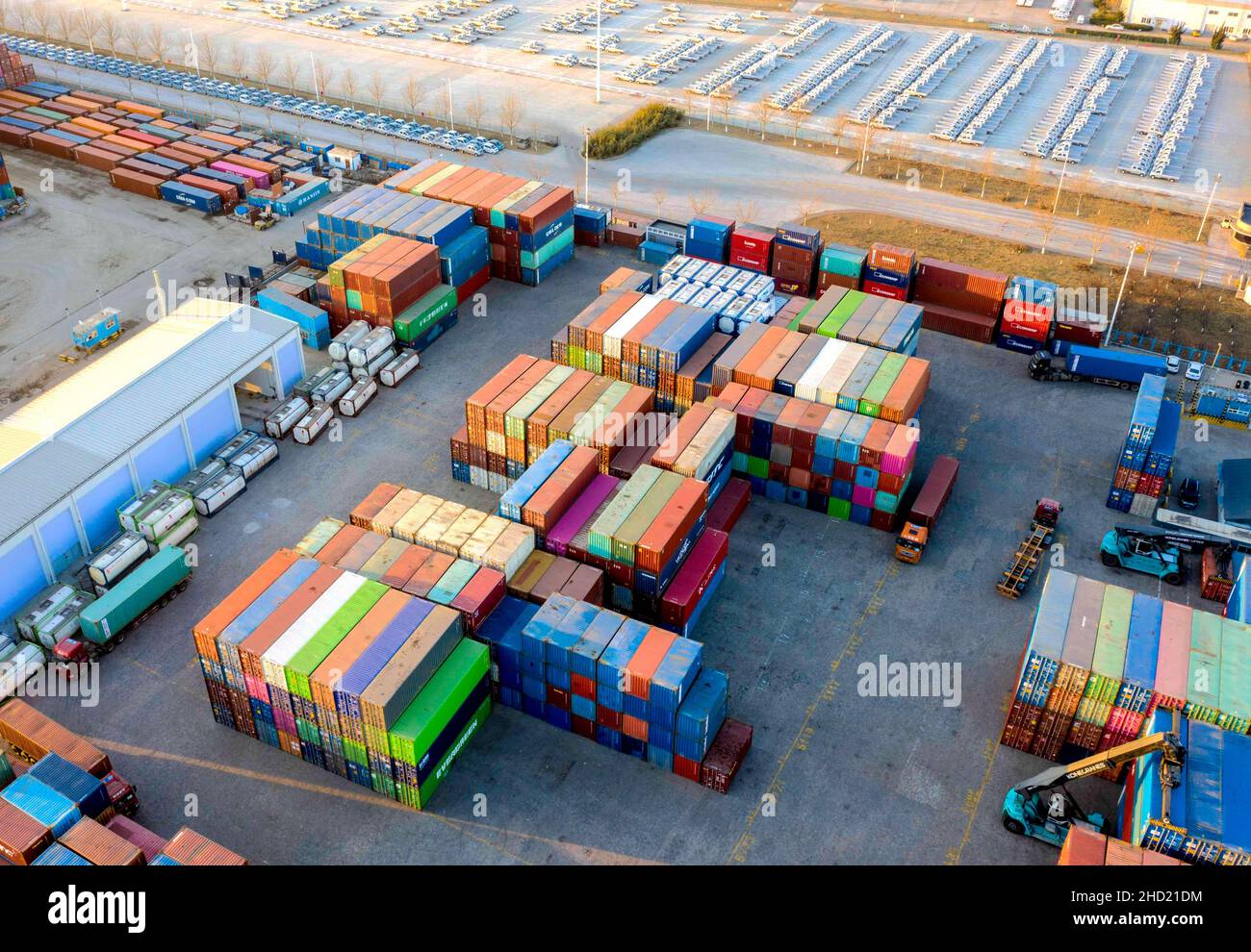 QINGDAO, CHINA - JANUARY 2, 2022 - A container yard in Qingdao Area of ...
