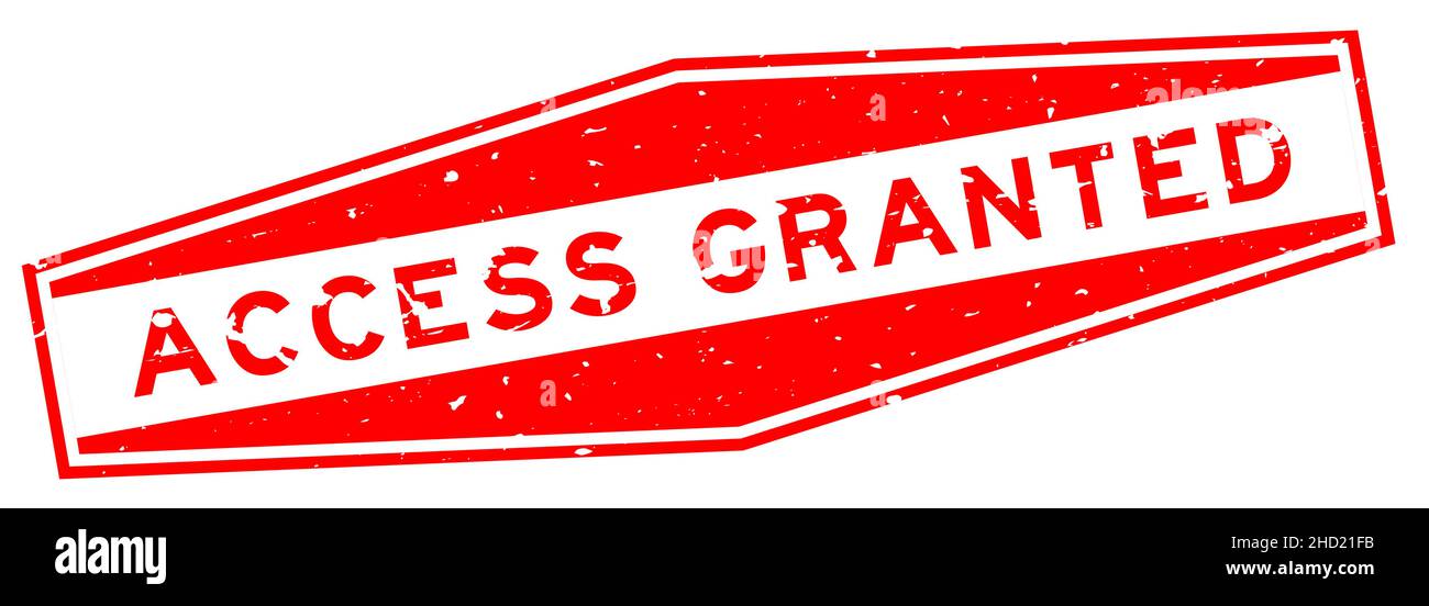 Grunge red access granted word hexagon rubber seal stamp on white ...