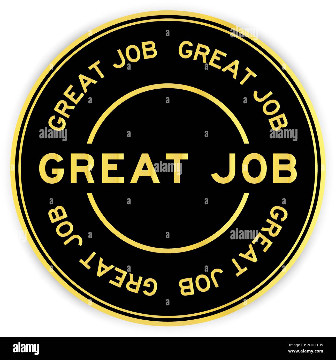 Black and gold color round label sticker with word great job on white ...