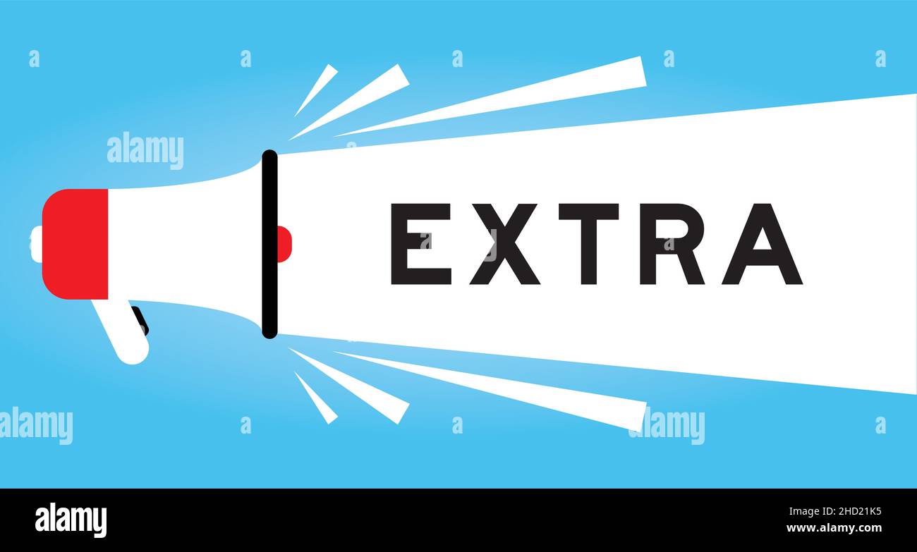 Color megphone icon with word extra in white banner on blue background ...