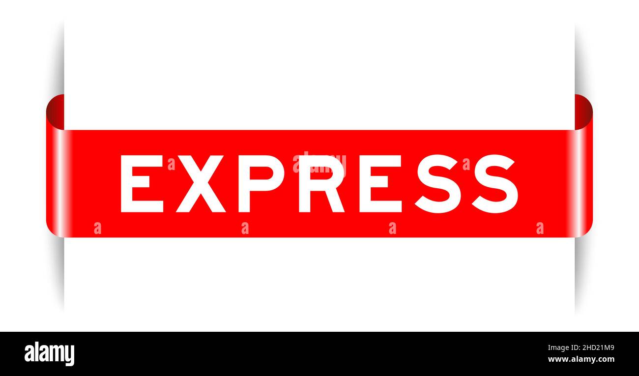 Red color inserted label banner with word express on white background ...