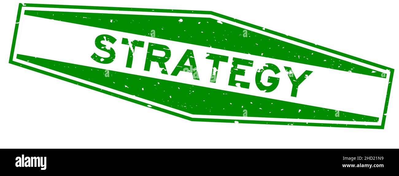Grunge green strategy word hexagon rubber seal stamp on white ...
