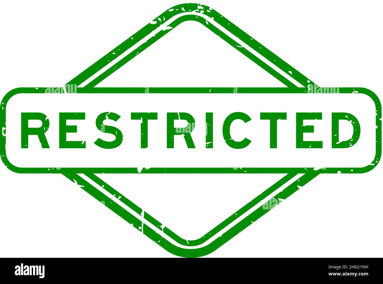 Grunge green restricted word rubber square seal stamp on white ...