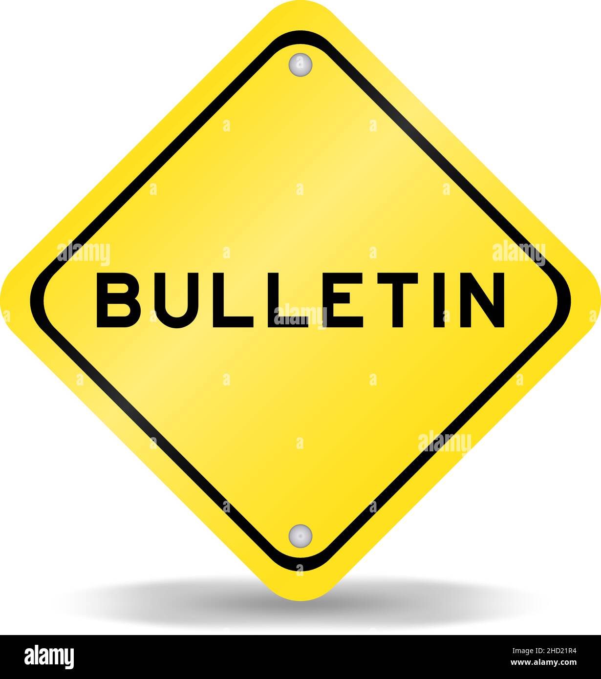 Yellow color transportation sign with word bulletin on white background ...