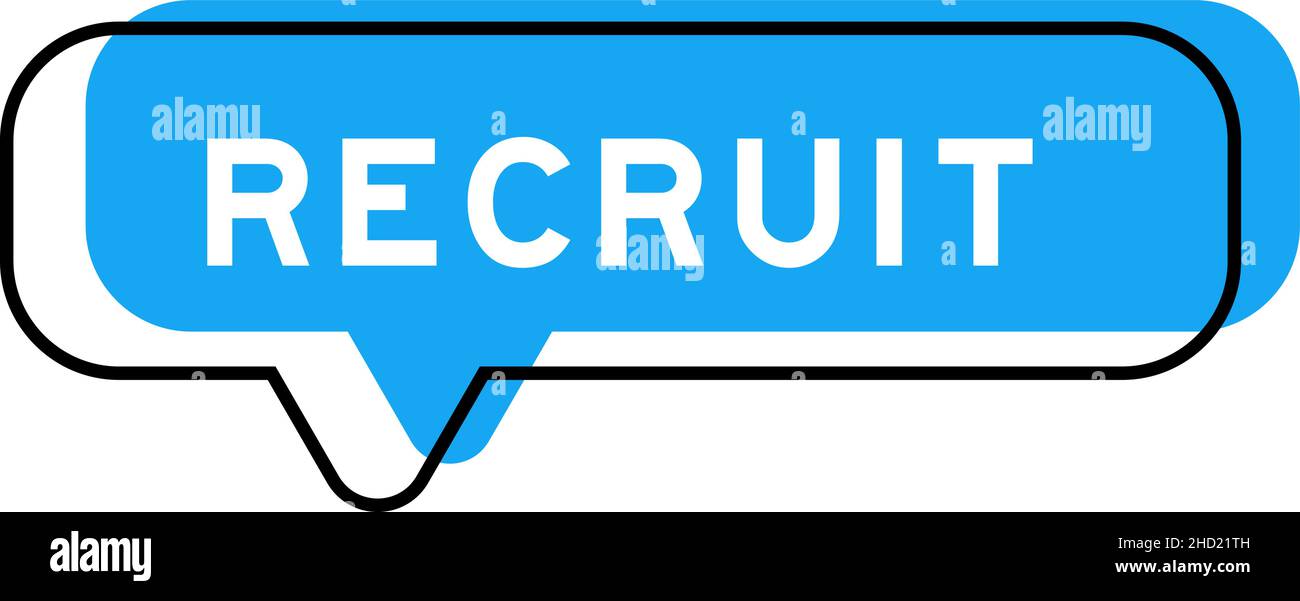 Speech banner and blue shade with word recruit on white background ...