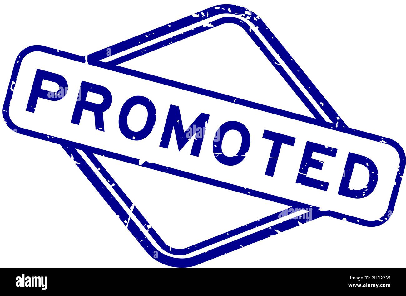 Grunge blue promoted word rubbber seal stamp on white background Stock ...
