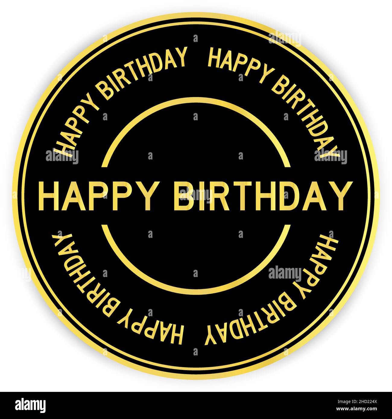 Black and gold color round label sticker with word happy birthday on ...