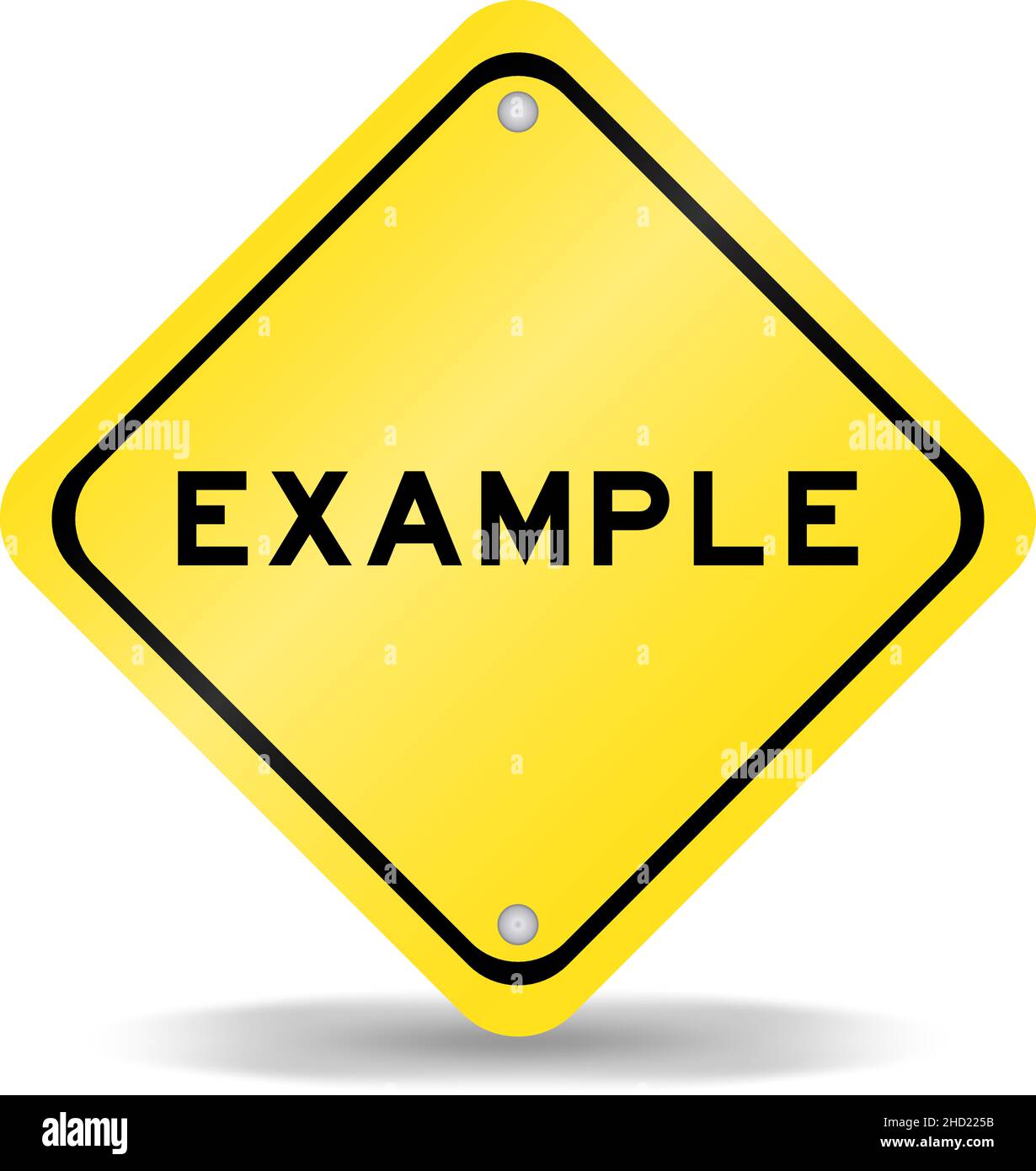 Yellow color transportation sign with word example on white background ...