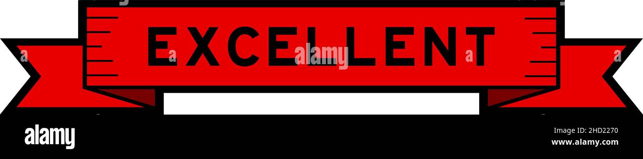 Ribbon label banner with word excellent in red color on white ...