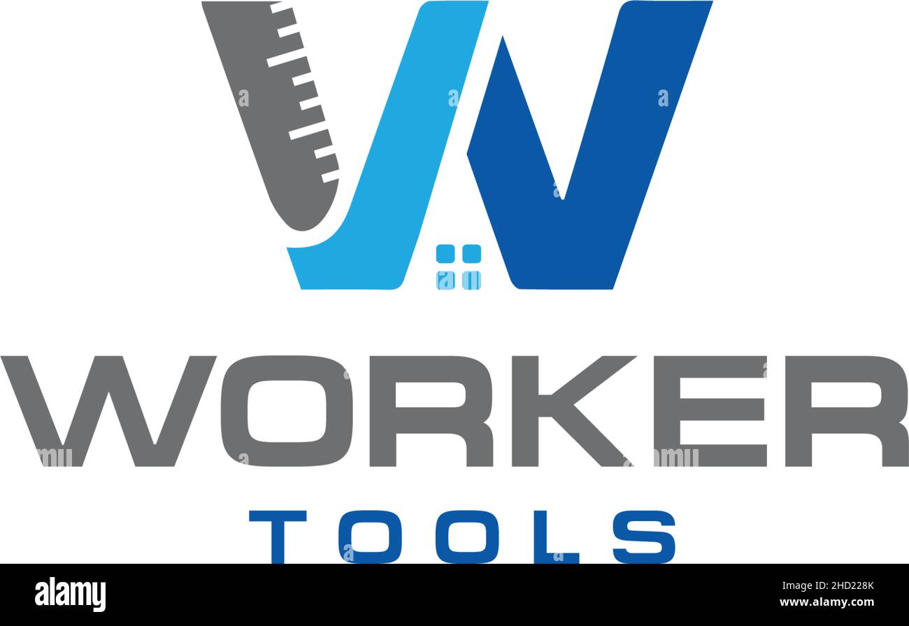 Flat initial W WORKER TOOLS home house logo design Stock Vector Image ...