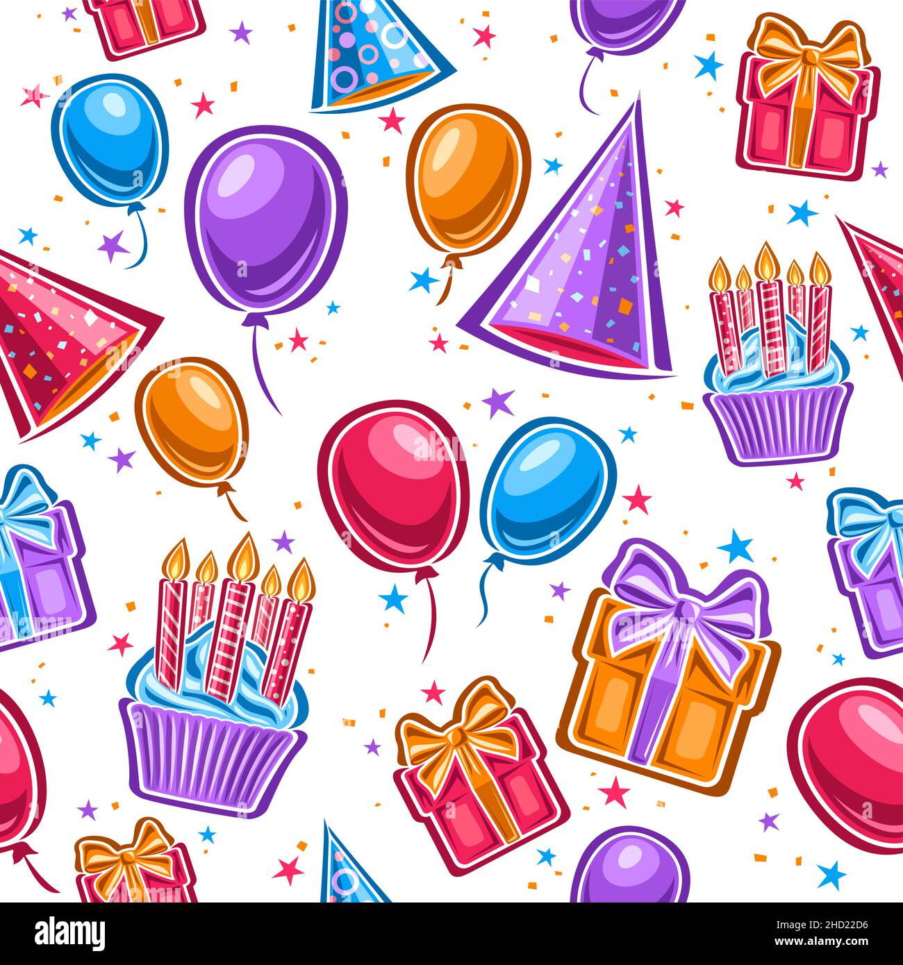 Vector Birthday Seamless Pattern, repeating background of vibrant ...