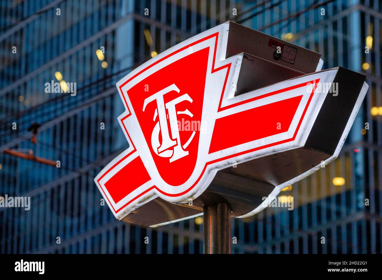 Sign of the TTC or Toronto Transit Commission at night, Toronto, Canada ...
