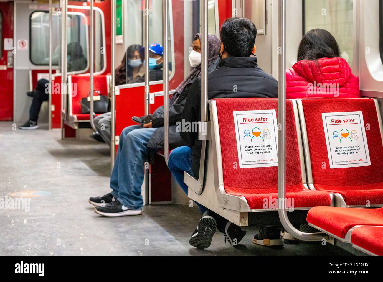 Commuters inside of a TTC subway train during the Coronavirus pandemic ...