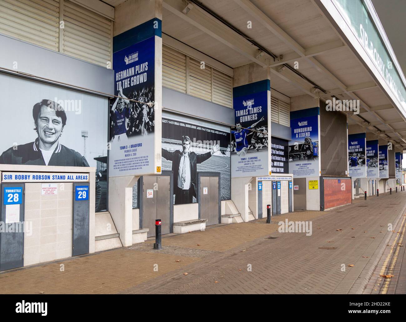 Banners celebrating Ipswich Town football club history, Sir Bobby ...