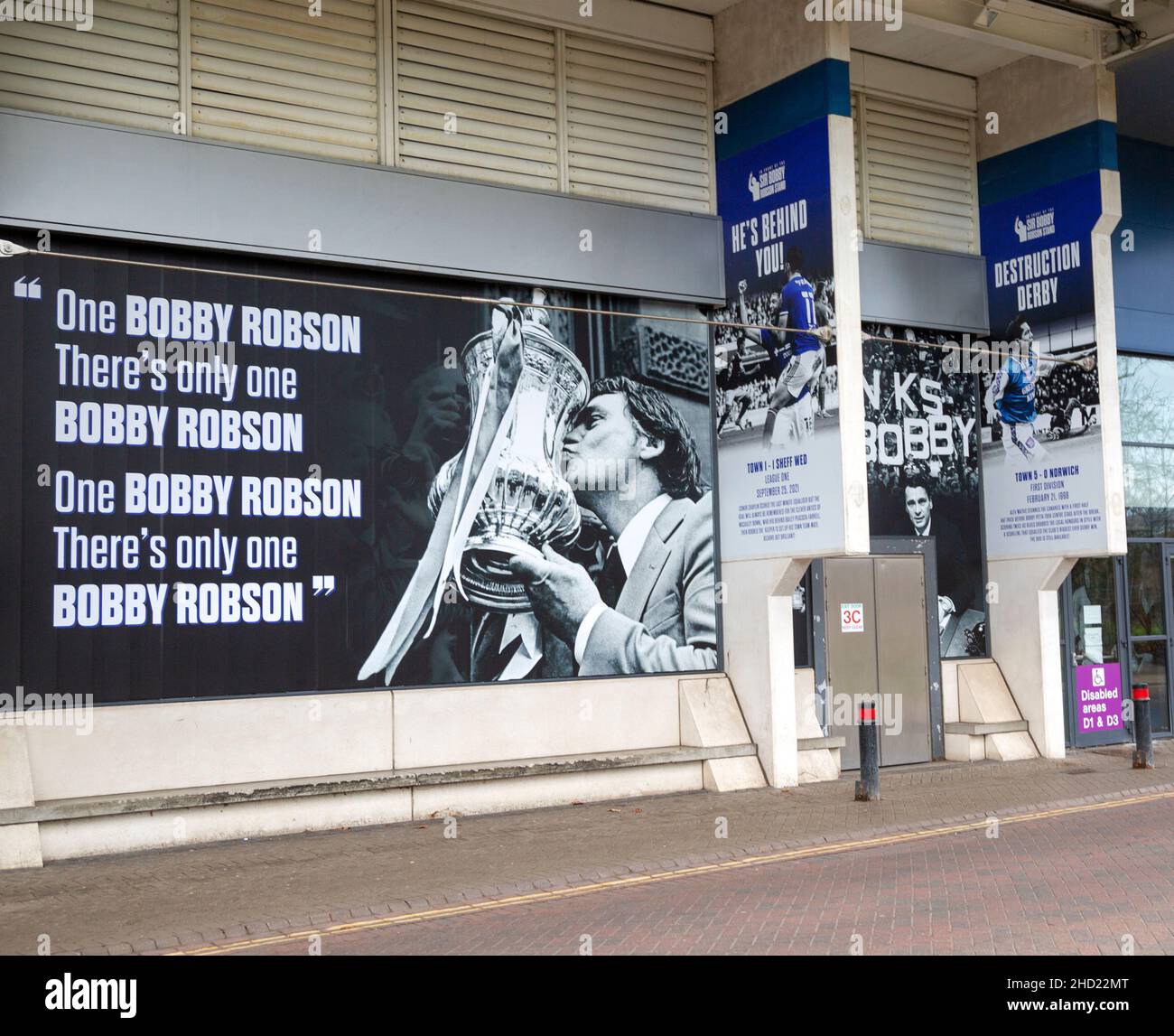 Banners celebrating Ipswich Town football club history, Sir Bobby ...