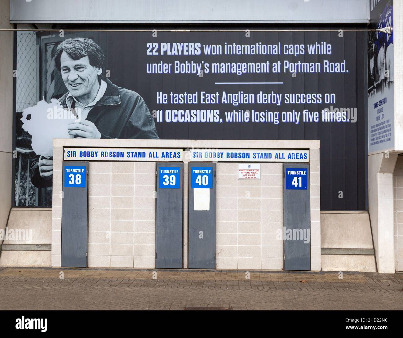 Banners celebrating Ipswich Town football club history, Sir Bobby ...