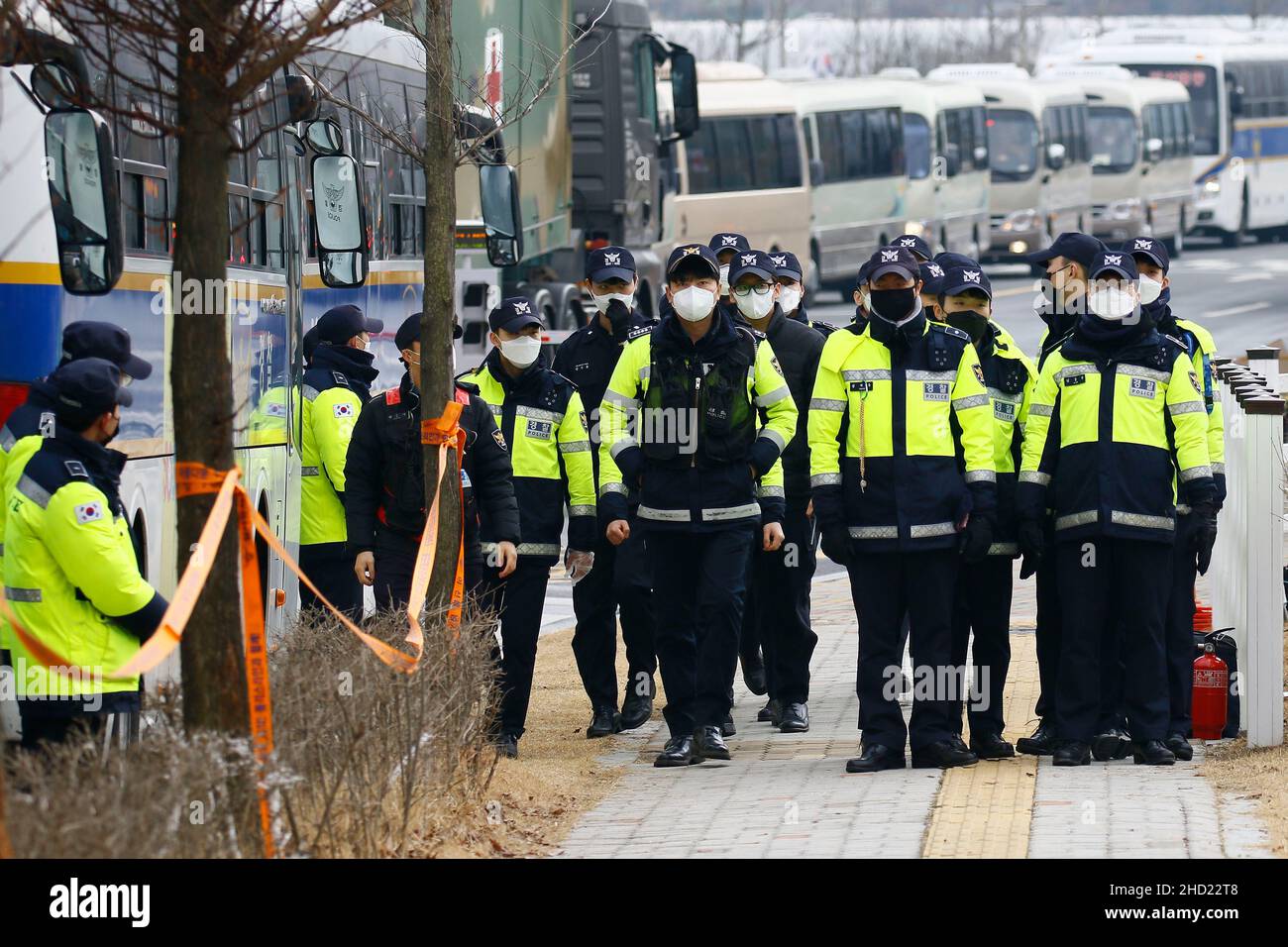 January 31, 2020-Jin Cheon, South Korea- South Korean policemans ...